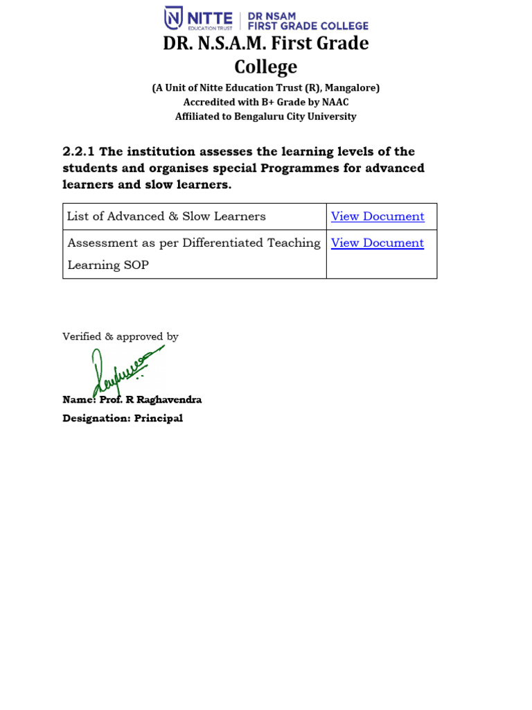 Student Assessment Programs at Dr. N.S.A.M. College | PDF
