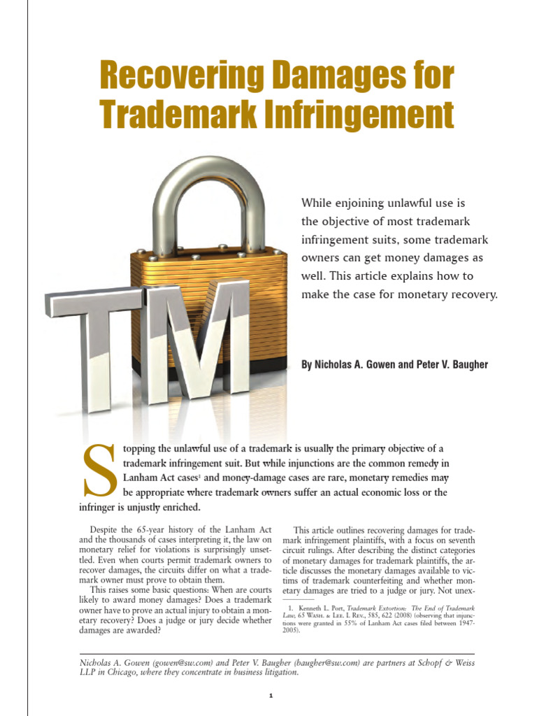 Recovering Damages For Trademark Infringement | PDF | Damages | Legal ...