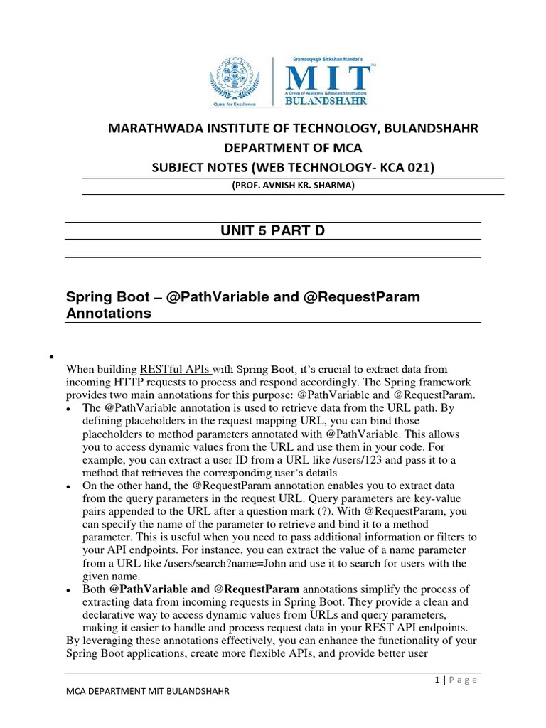 Wt Unit 5 Part D Mca Mit Pdf Parameter Computer Programming Computing