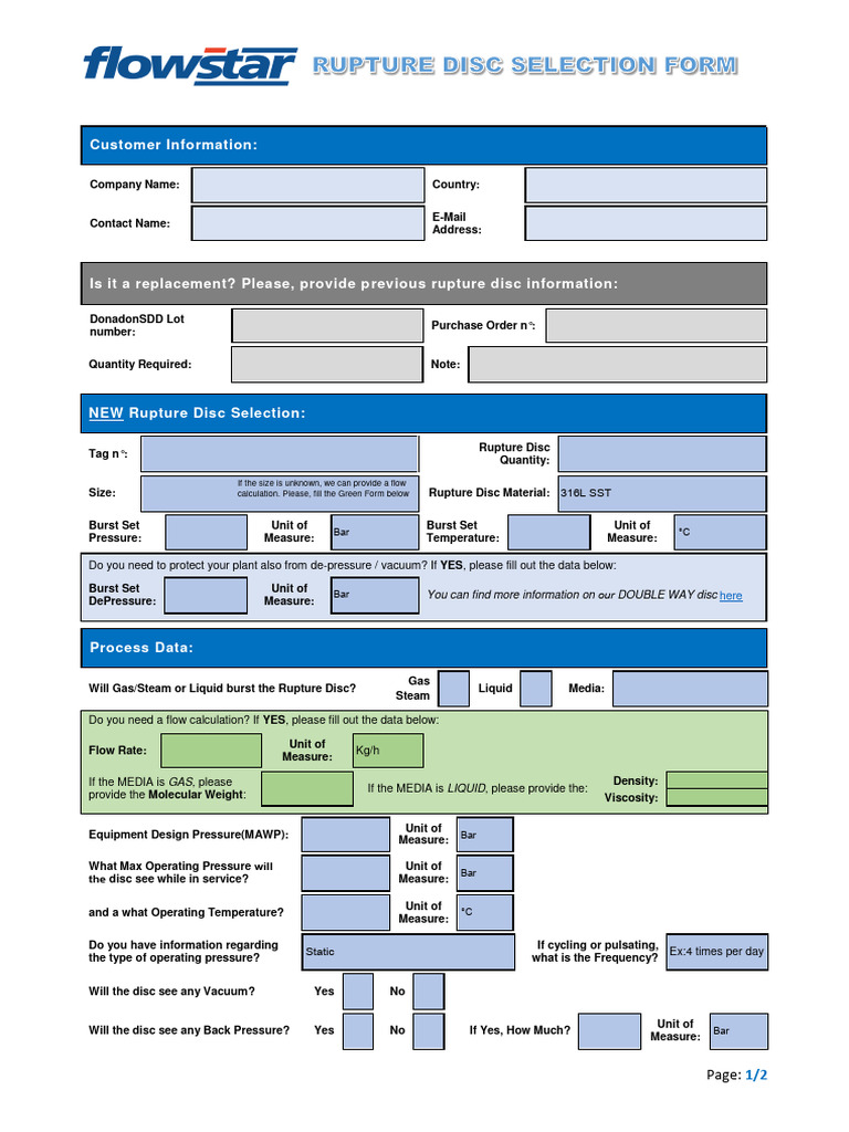 Rupture Disc Order Form Template | PDF | Liquids | Pressure