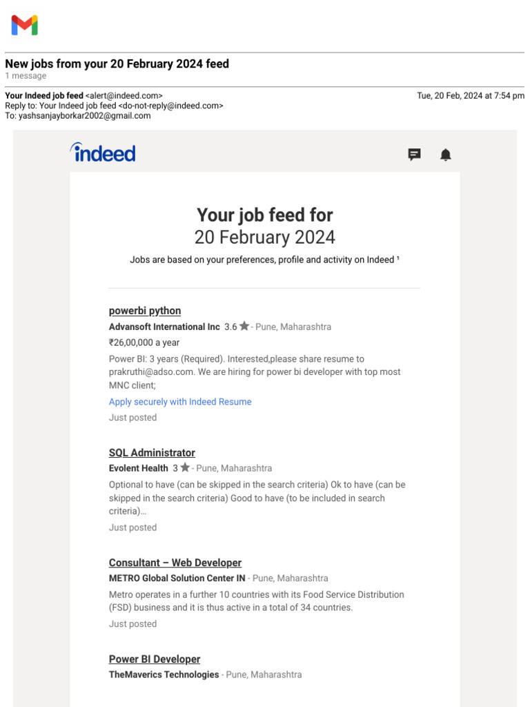 Gmail - New Jobs From Your 20 February 2024 Feed | PDF | Microsoft ...