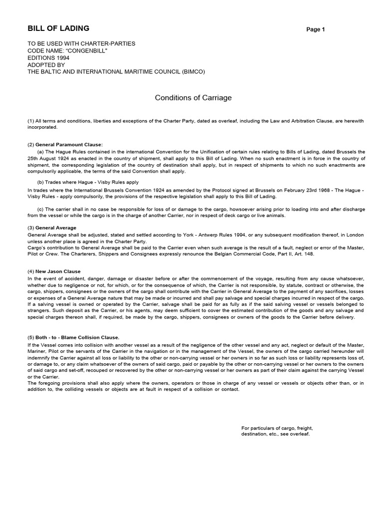 BL Overleaf | PDF | Bill Of Lading | Common Law