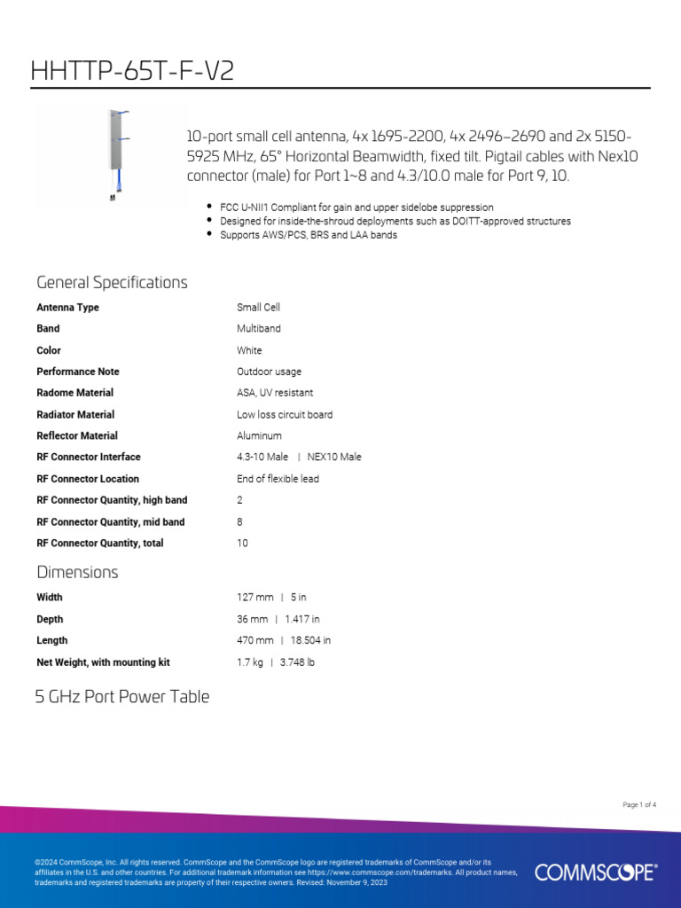 HHTTP 65t F v2 Product Specifications | PDF | Antenna (Radio) | Decibel