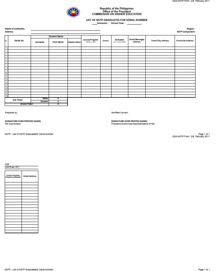 OSS NSTP Form 2 B Template | PDF