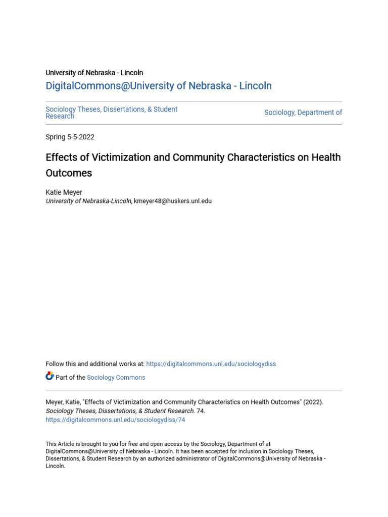 Effects of Victimization and Community Characteristics On Health | PDF ...