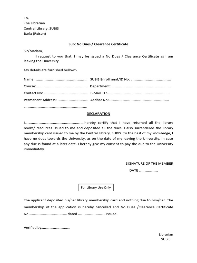 No Dues Form | PDF | Career & Growth