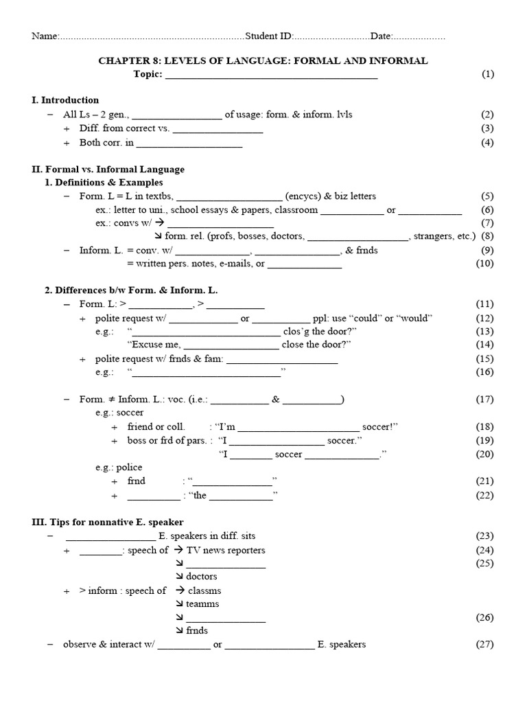 U3 - C8 - Levels of Language - Handout | PDF | Linguistics | Human ...