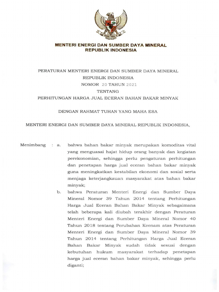 Permen ESDM No. 20 Tahun 2021 | PDF