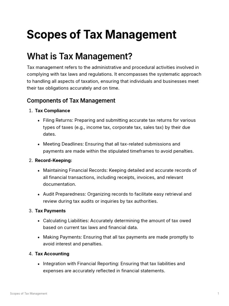 Scopes of Tax Management | PDF | Taxes | Regulatory Compliance