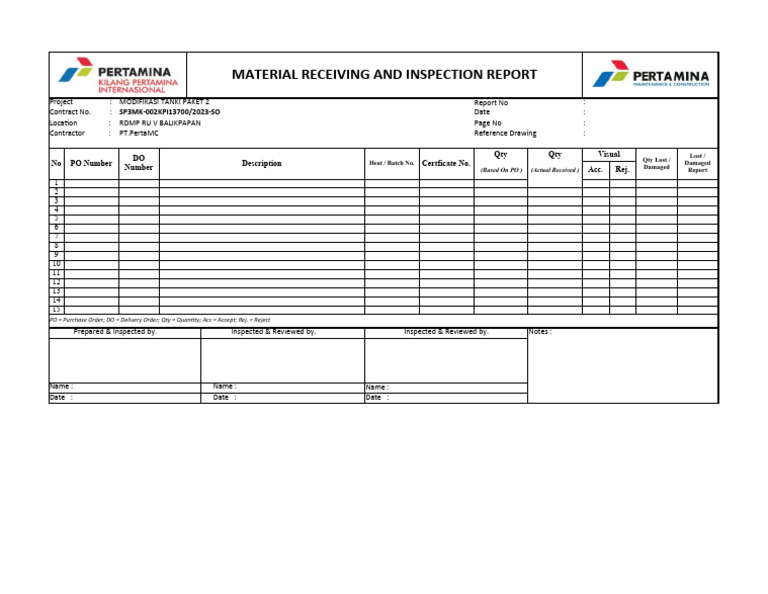 Form Inspection Material Request | PDF