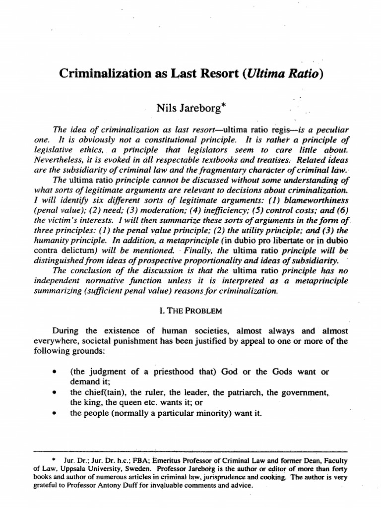 Criminalization As Last Resort (Nils Jareborg) | PDF | Crimes | Crime ...