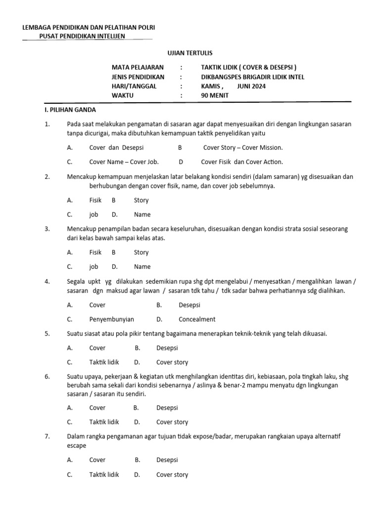 Ujian Tertulis Taktik Lidik 2024 | PDF