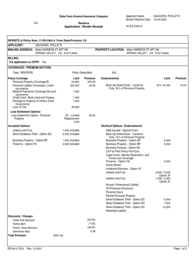 Renters Insurance Declaration | PDF | Insurance | Financial Services