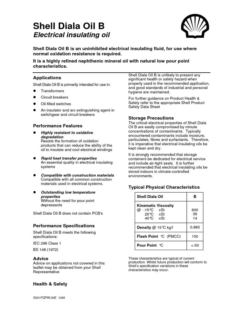 Shell-Diala-Oil-B-Shell Diala B | PDF | Insulator (Electricity) | Materials