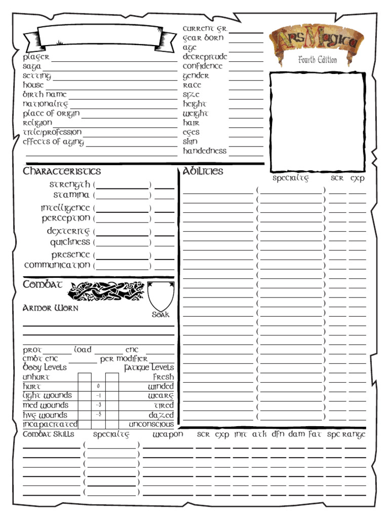 Hibernia Character Sheet | PDF | Role Playing | Tabletop Games