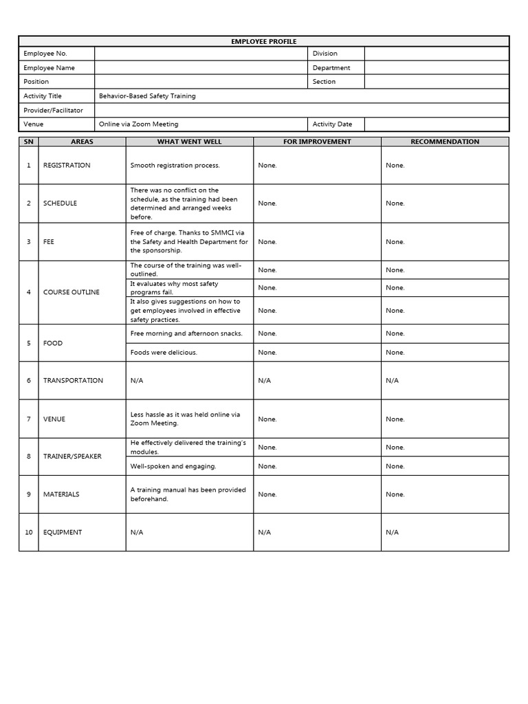EMS-F-SUP-HRA-034 - Activity Evaluation (AE) | PDF
