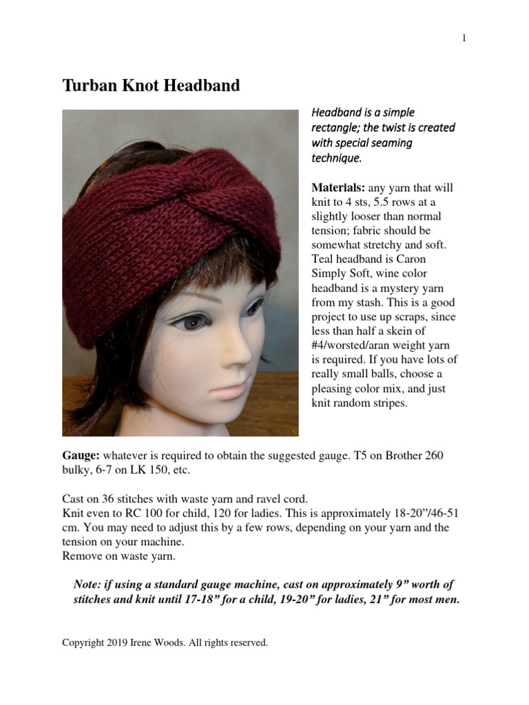 Turban Knot Headband | PDF | Knitting | Seam (Sewing)