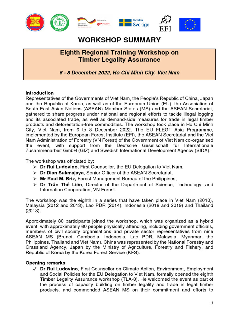 8th TLA Workshop Summary | PDF | Logging | Deforestation