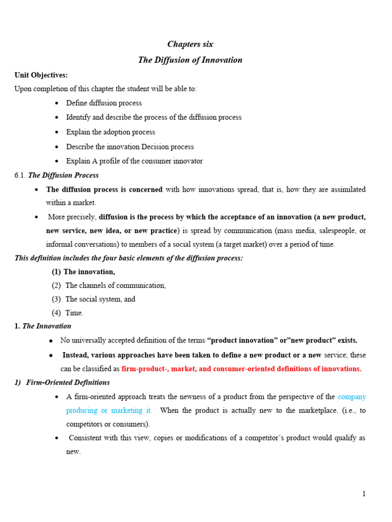 CH- 6 The Diffusion of Innovation | PDF | Consumer Behaviour | Behavior