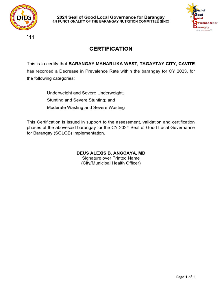 Barangay Maharlika West Nutrition Success | PDF