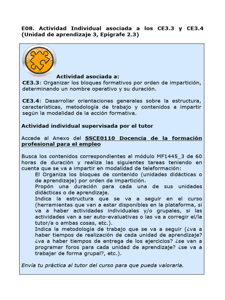 E08. Actividad Asociada A CE3.3 | Descargar gratis PDF | Evaluación | Aprendizaje