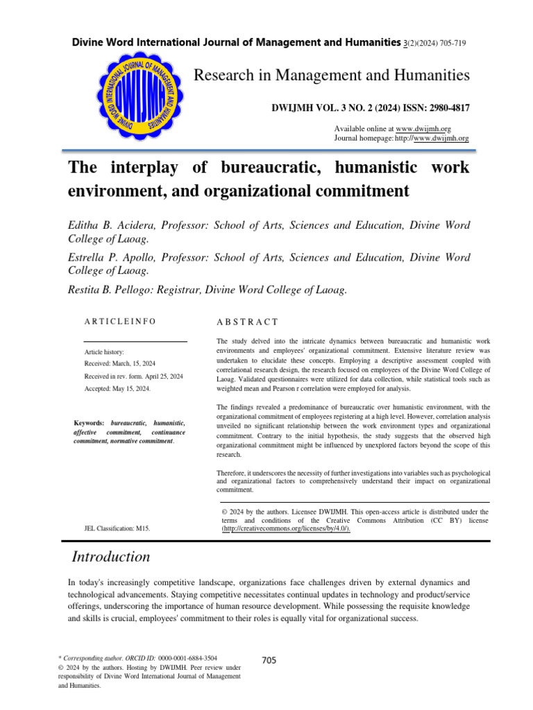 The Interplay of Bureaucratic, Humanistic Work Environment, and ...