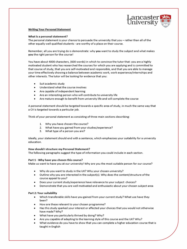 Personal Statement Guide | PDF | Experience | Internship