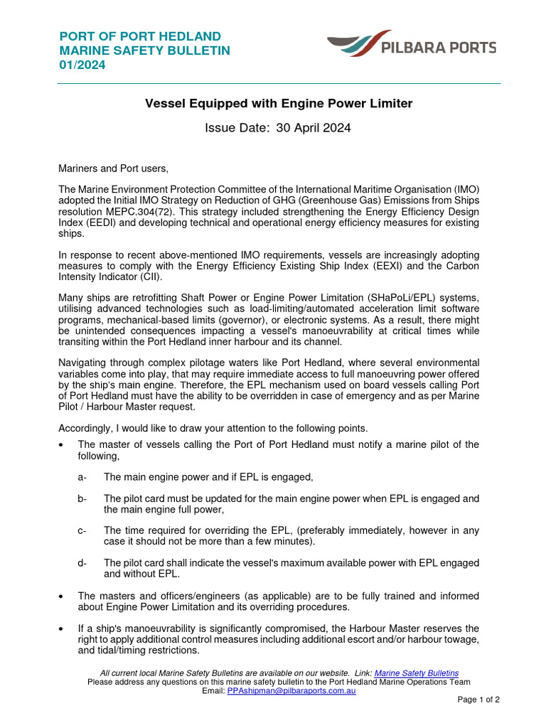 Port Hedland Engine Power Limits | PDF | Marine Propulsion ...
