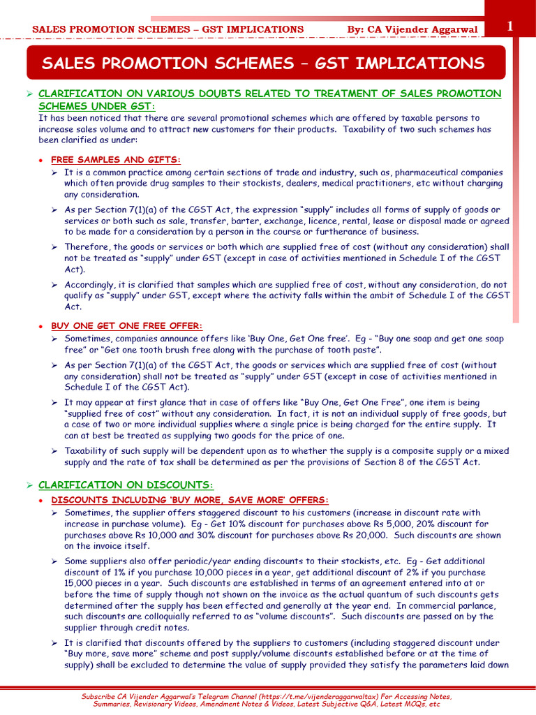 Sales Promotion Schemes - GST Implications | Download Free PDF | Trade ...