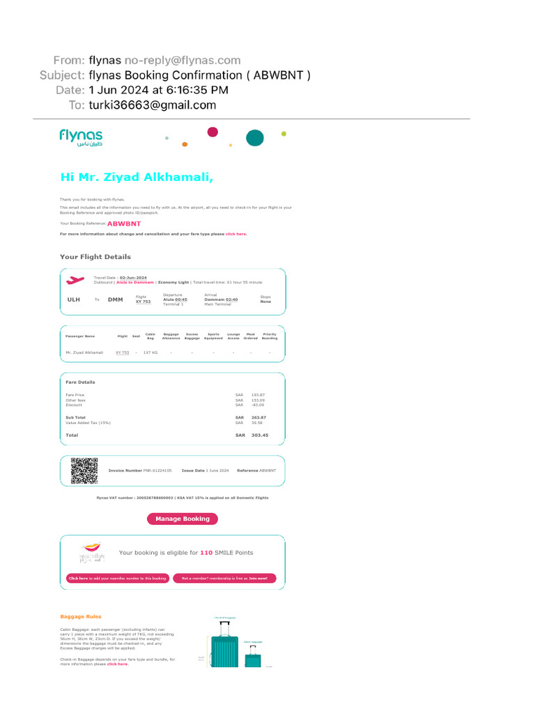 flynas Booking Confirmation Details | PDF