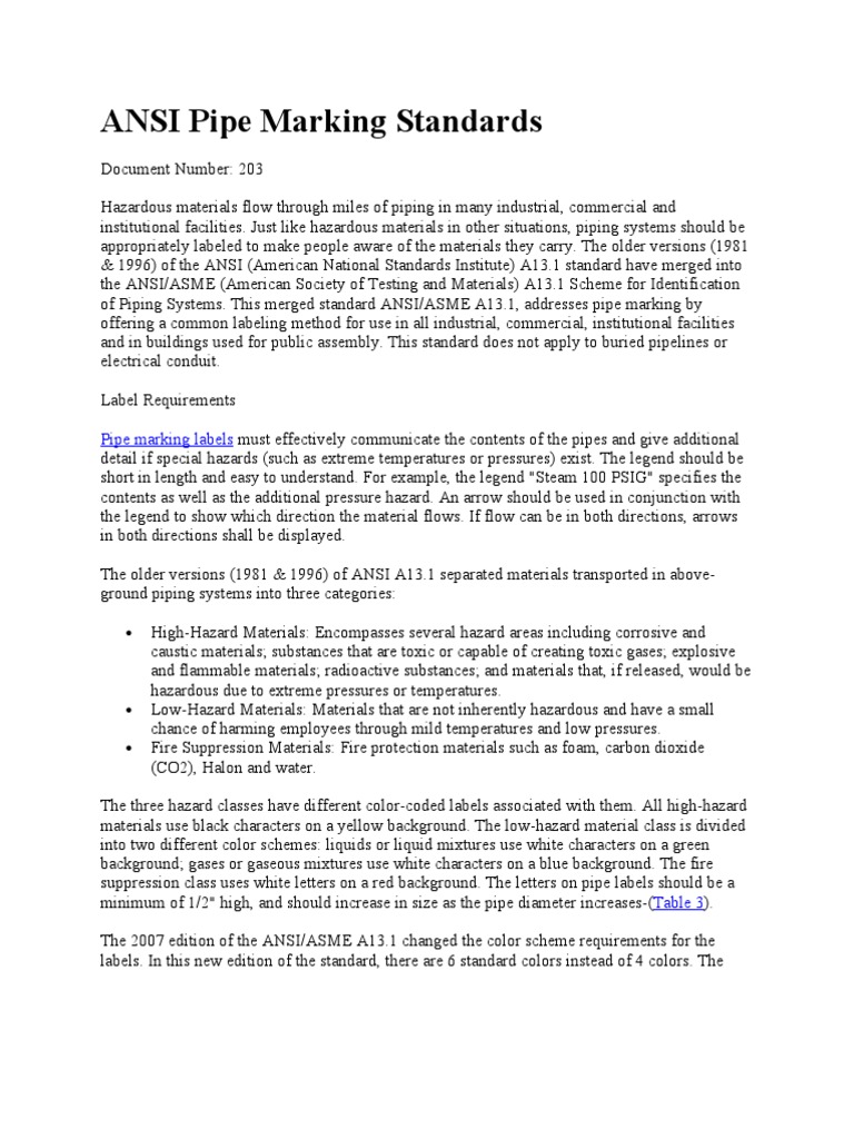 ANSI/ASME Pipe Marking Standards Guide | PDF | Pipe (Fluid Conveyance ...