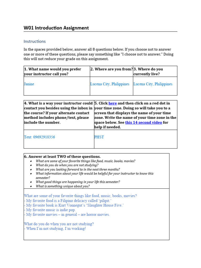 W01IntroductionAssignment JanineSanglap | PDF