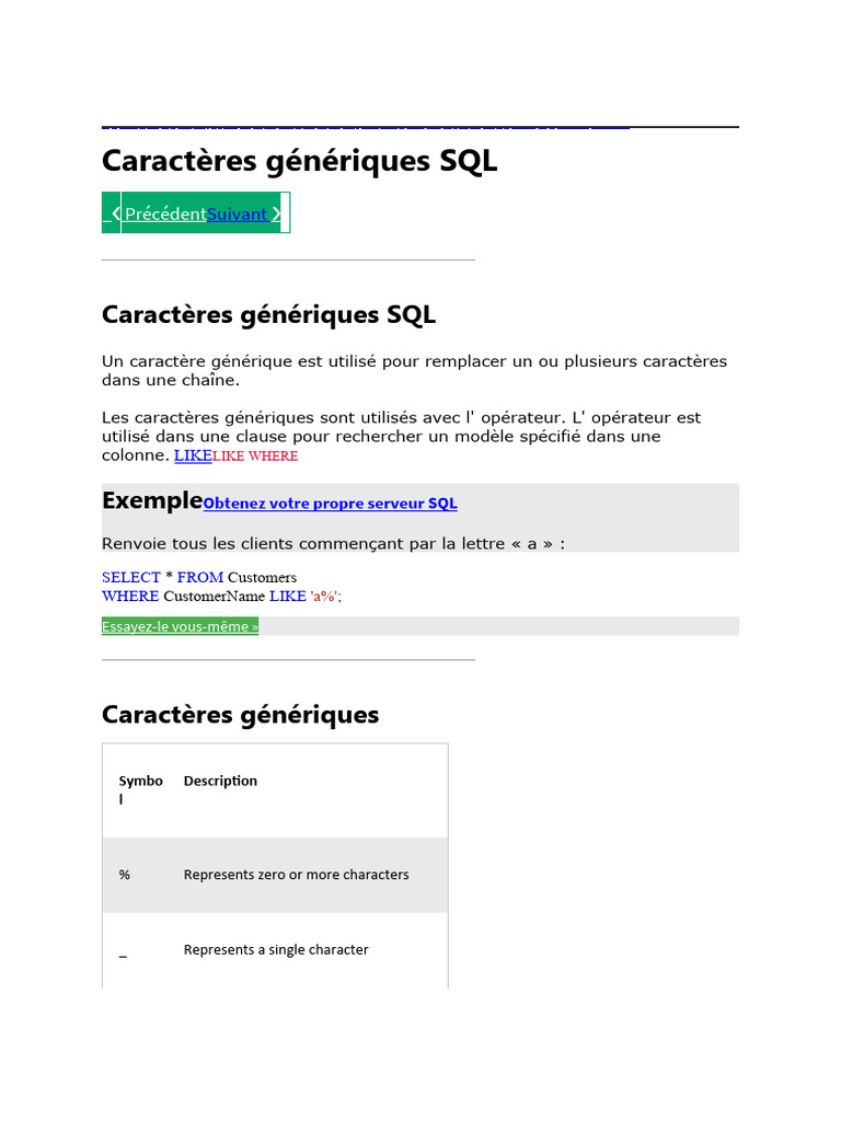 Caractères Génériques SQL | PDF | JavaScript | Données informatiques