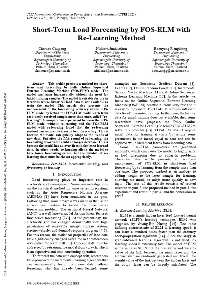 Short Term Load Forecasting By Fos Elm With Re Learning Method Pdf