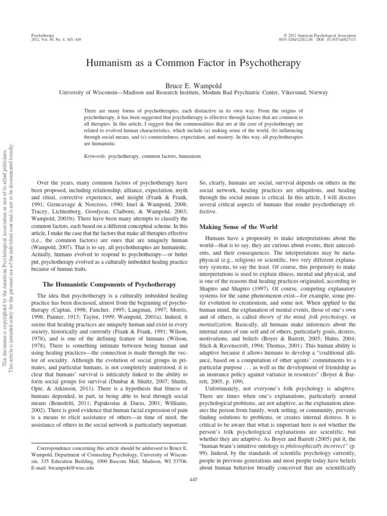 Wampold (2012) | PDF | Psychotherapy | Psychology