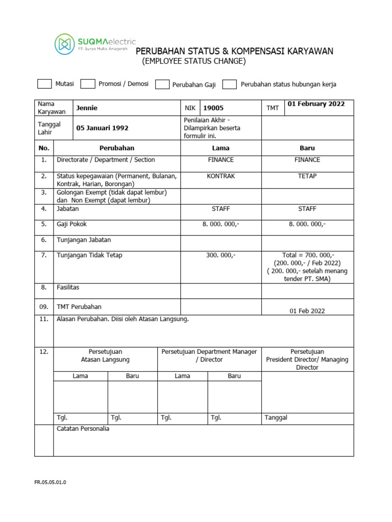 04-Form HRD Perubahan Status Karyawan | PDF
