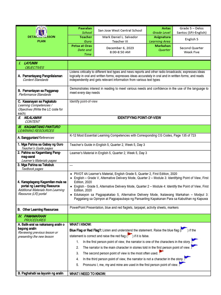 DETAILED LESSON PLAN COT | PDF | Narration