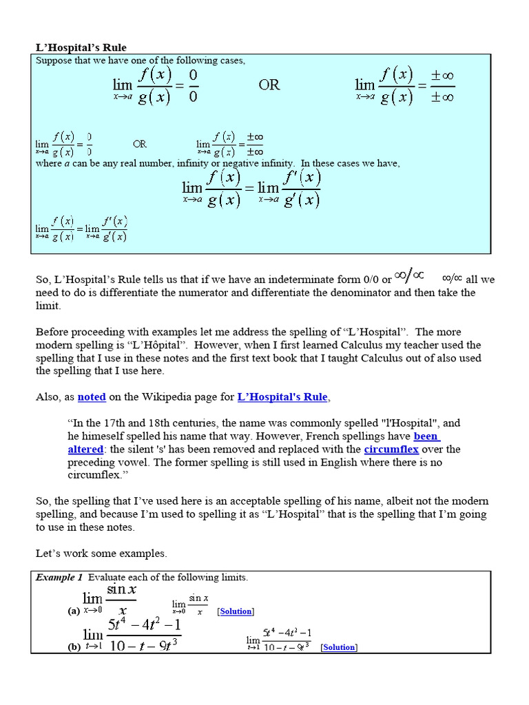 L'Hospital's Rule | PDF | Mathematical Objects | Calculus