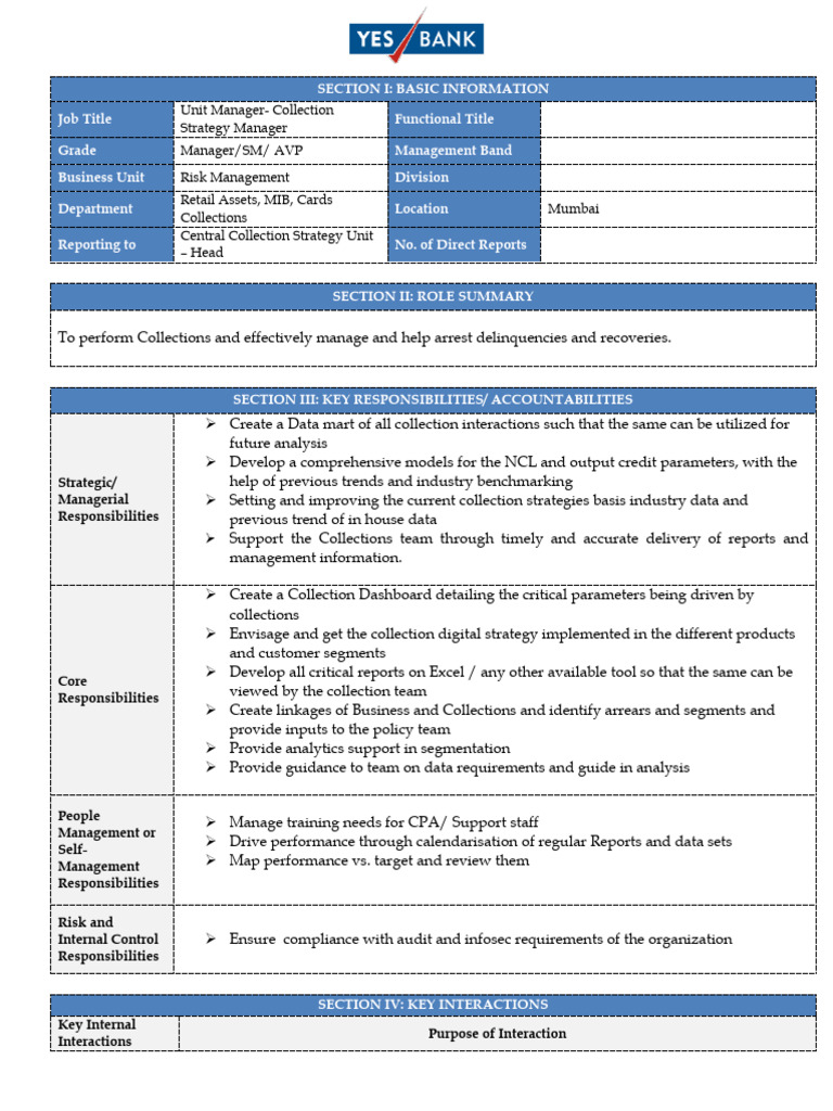 JD - Strategy Manager- YES BANK | Download Free PDF | Analytics | Business