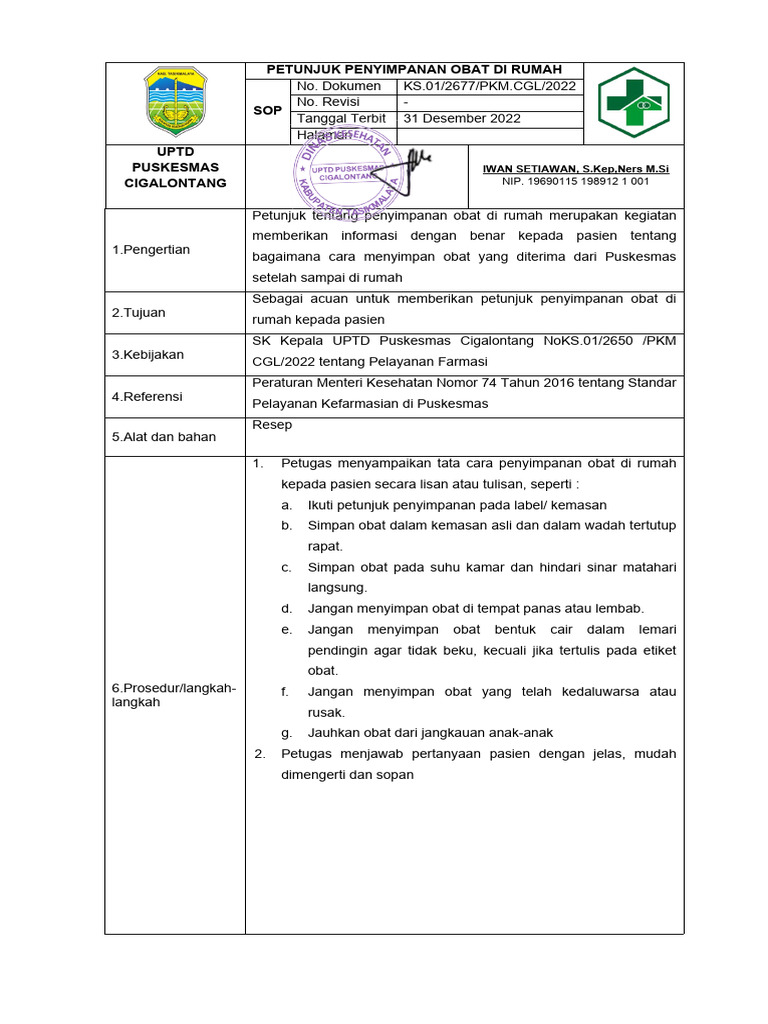 Sop Petunjuk Penyimpanan Obat Di Rumah Pdf