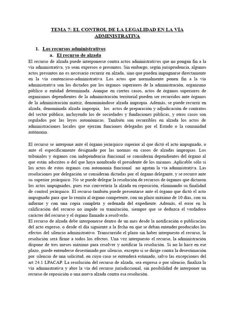 TEMA 7_ EL CONTROL DE LA LEGALIDAD EN LA VÍA ADMINISTRATIVA-2 | PDF | Ley Pública | Justicia