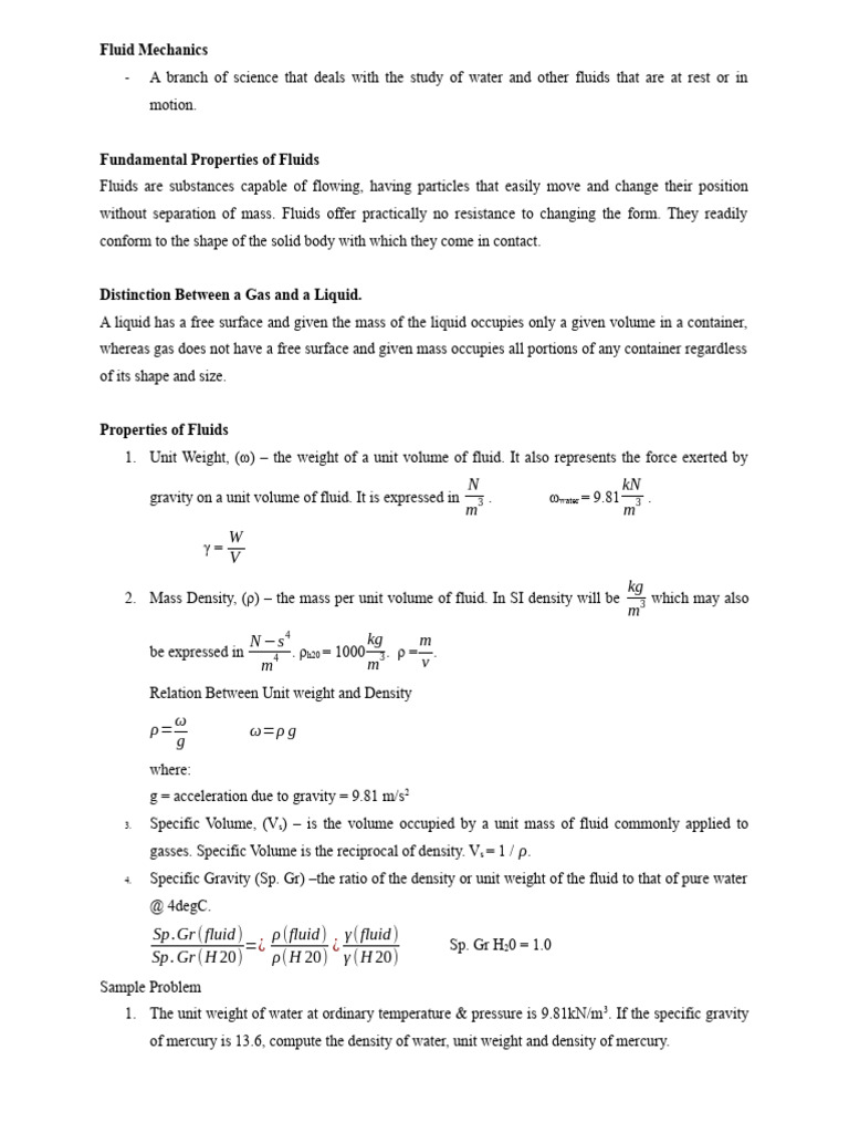 Fluid Mechanics | PDF | Pressure | Density