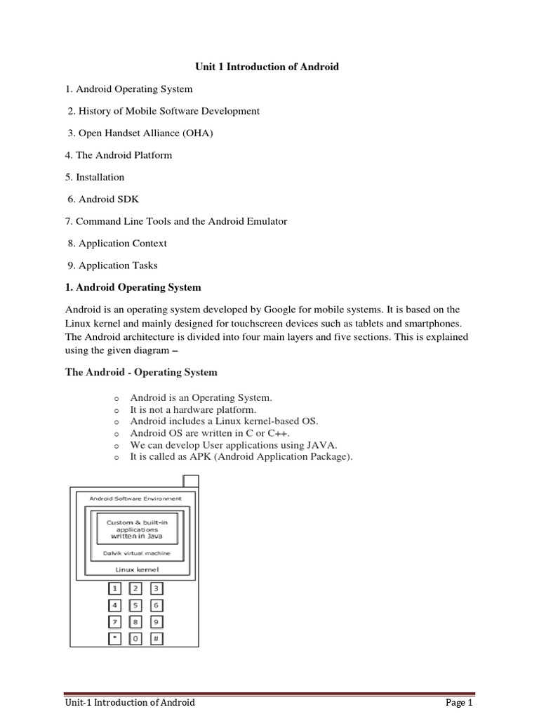 Unit 1 Introduction of Android | PDF | Android (Operating System) | Java (Programming Language)