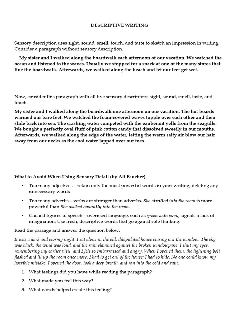 DESCRIPTIVE WRITING - Tone and Mood | Download Free PDF | Linguistics