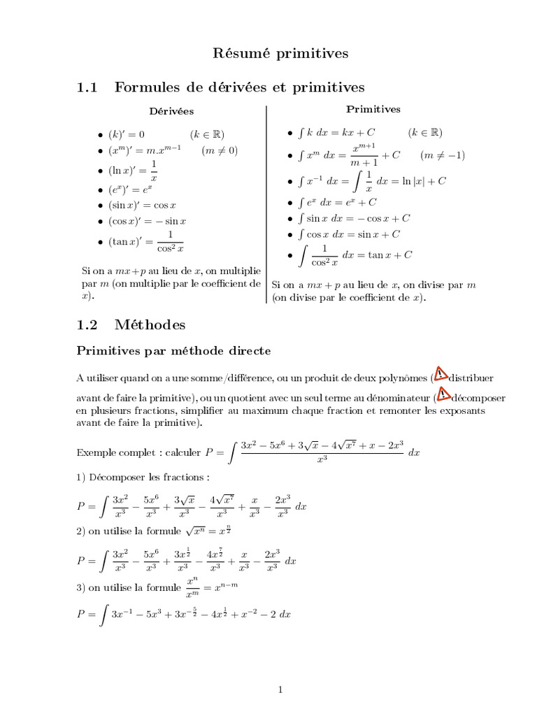 Dérivées et Primitives en Mathématiques | PDF | Mathématiques | Algèbre