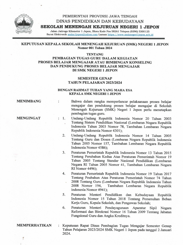 SK Mengajar Genap 2023-2024 | PDF