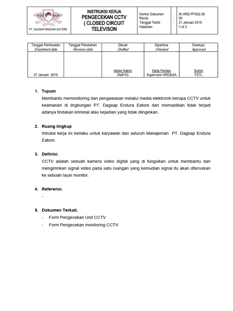 Instruksi Pengecekan CCTV Keamanan | PDF