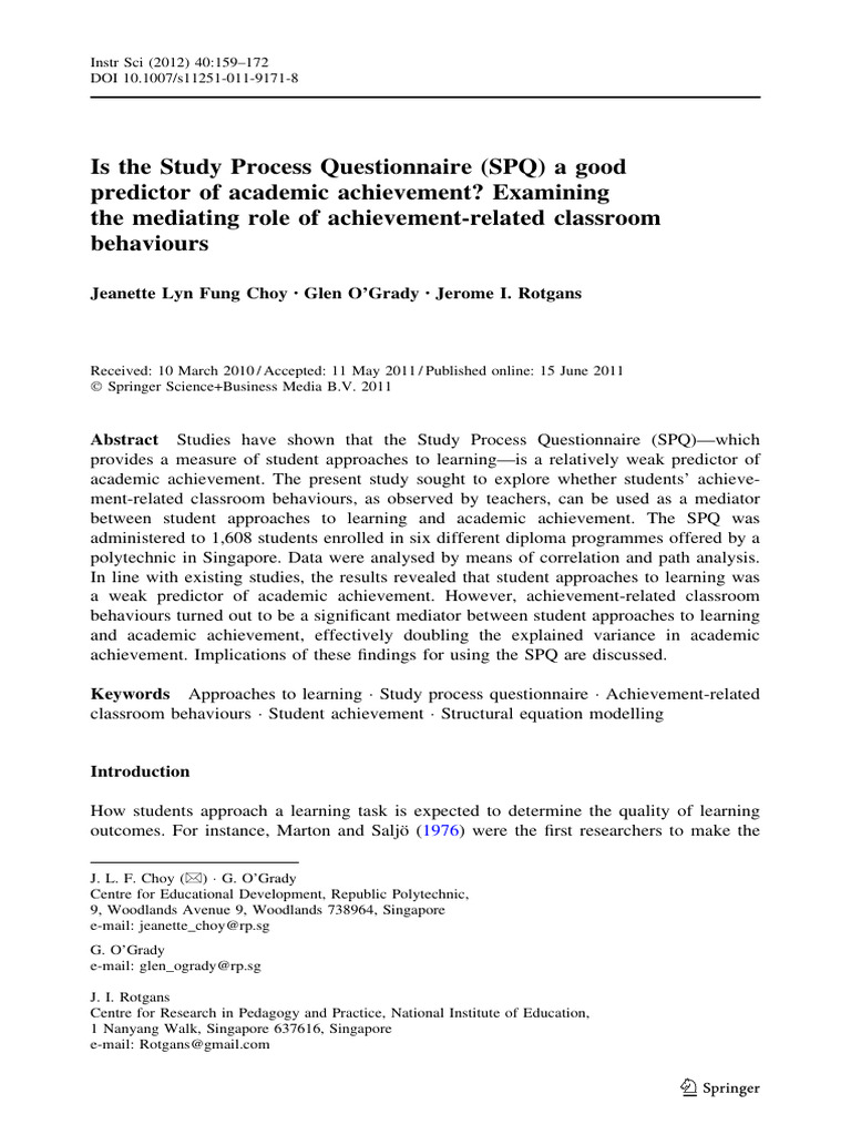 Is The Study Process Questionnaire SPQ A | PDF | Wellness