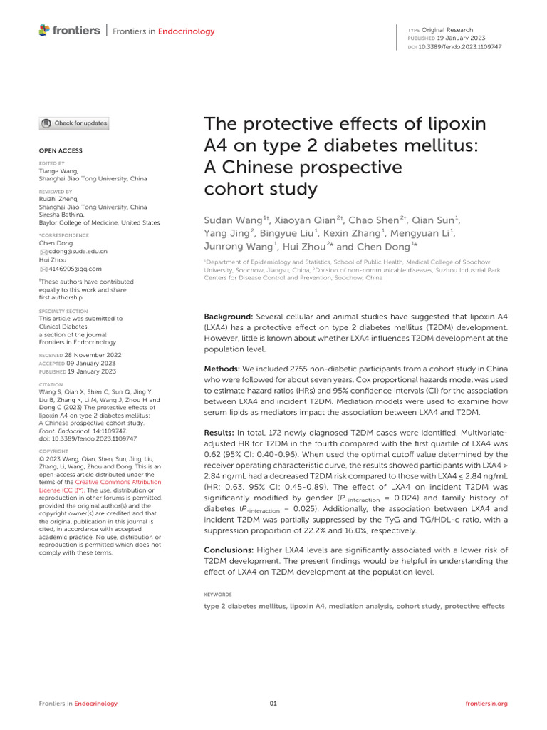 The Protective Effects of Lipoxin A4 On Type 2 Dia | PDF | Causes Of ...