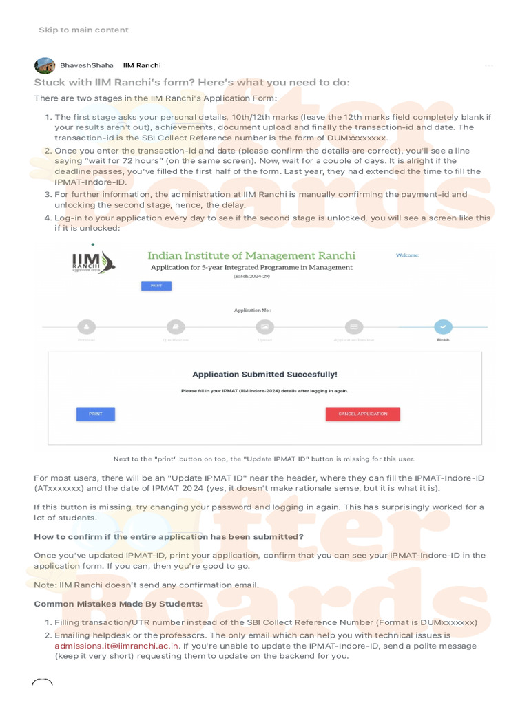 Stuck With IIM Ranchi's Form | PDF